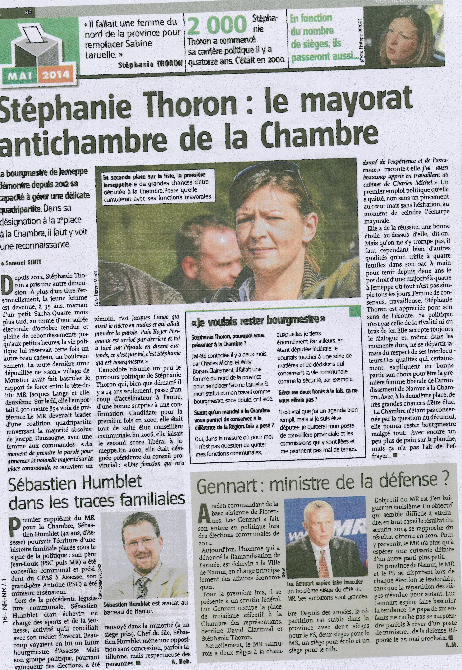 Journal L'AVENIR, le 7 mai 2014